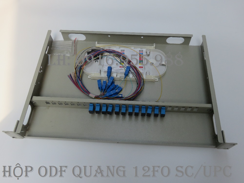 Hộp phối quang ODF 12FO loại 1U 19 inch SC / LC mầu đen Full phụ kiện